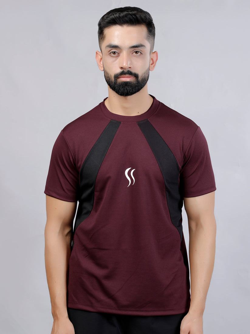 Maroon dual design Dry fit workout and gym T-shirt by Slugger | Regula